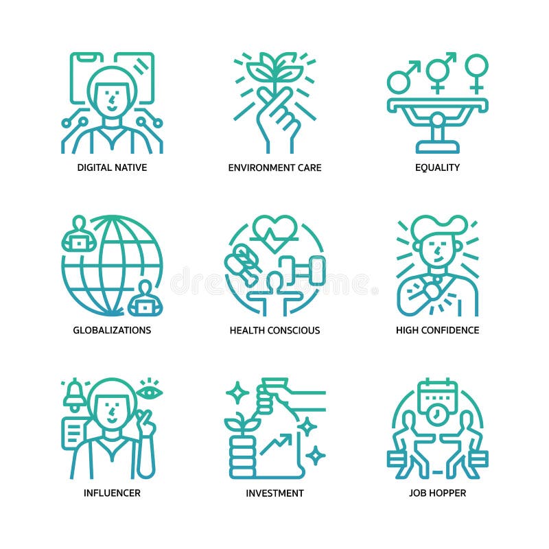Generation Z Icons Set stock vector. Illustration of generation - 230642940