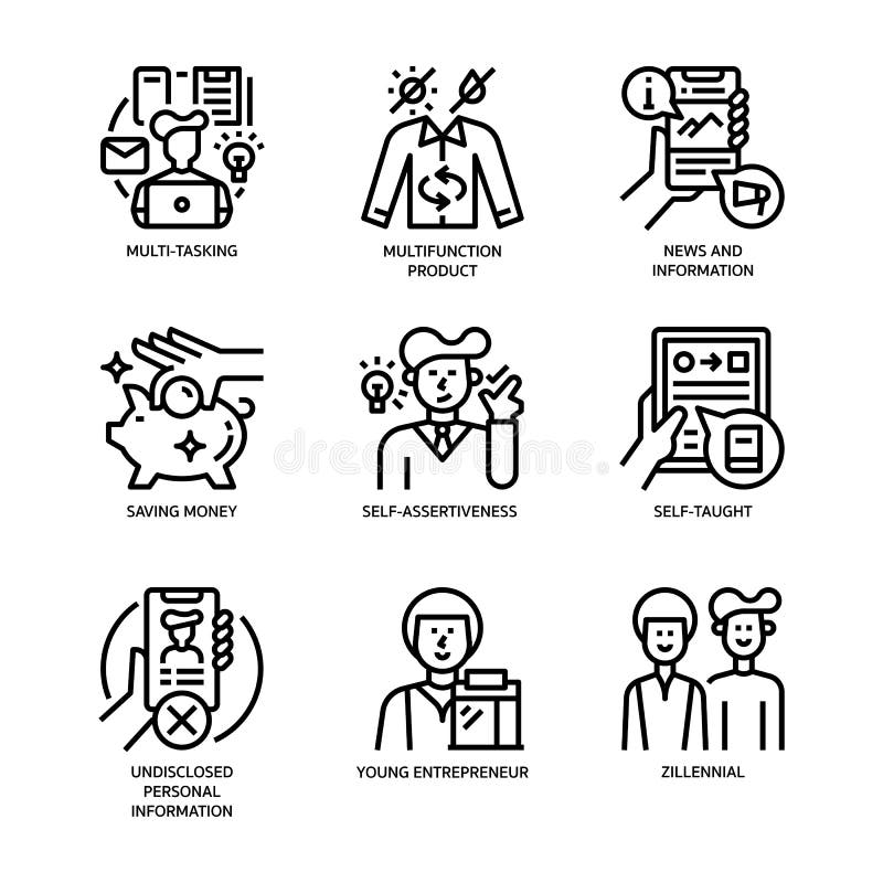 Generation Z Icons Set stock vector. Illustration of generation - 230642940