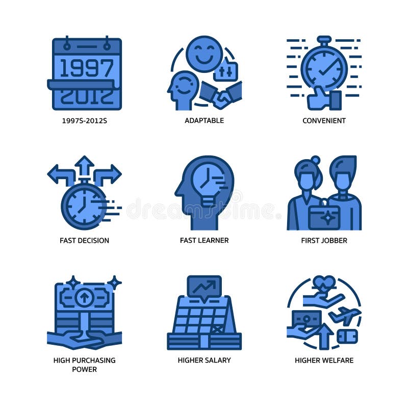 Generation Z Icons Set stock illustration. Illustration of calendar ...