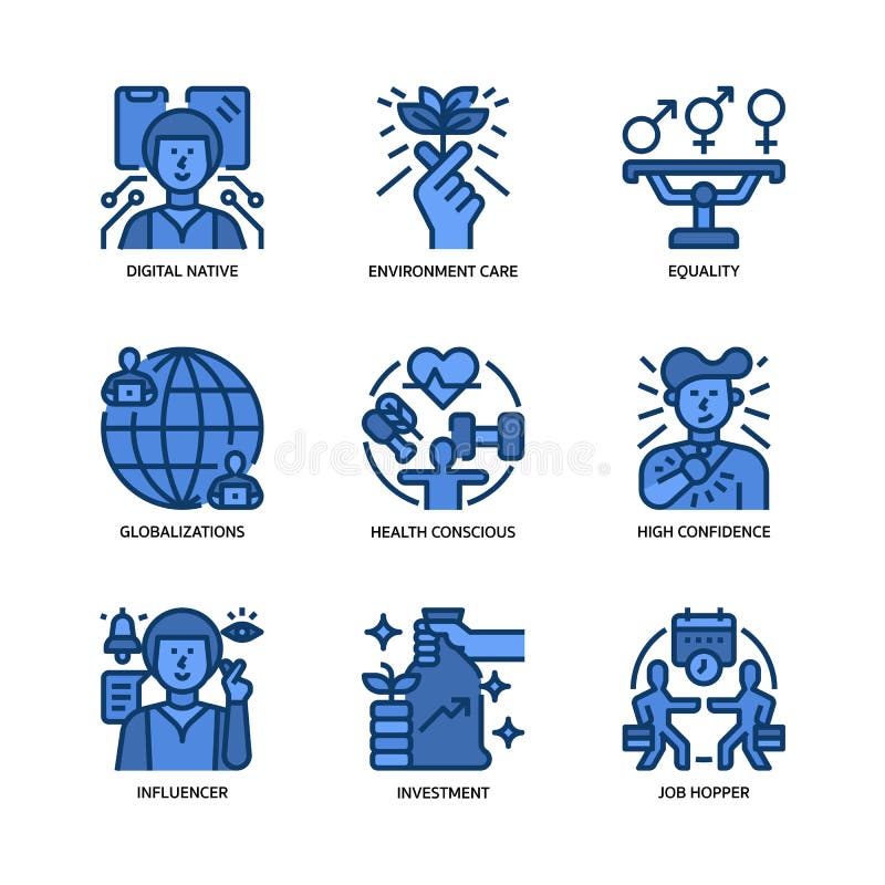 Generation Z Icons Set stock vector. Illustration of conscious - 230642963