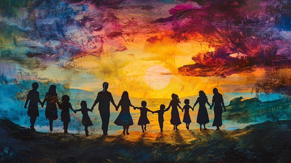 Generational Unity Under Setting Sun Stock Photo - Image of generations ...