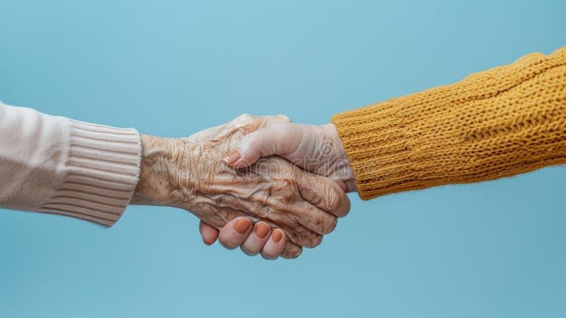 Generations Connecting through Heartfelt Handshake Showing Trust and ...