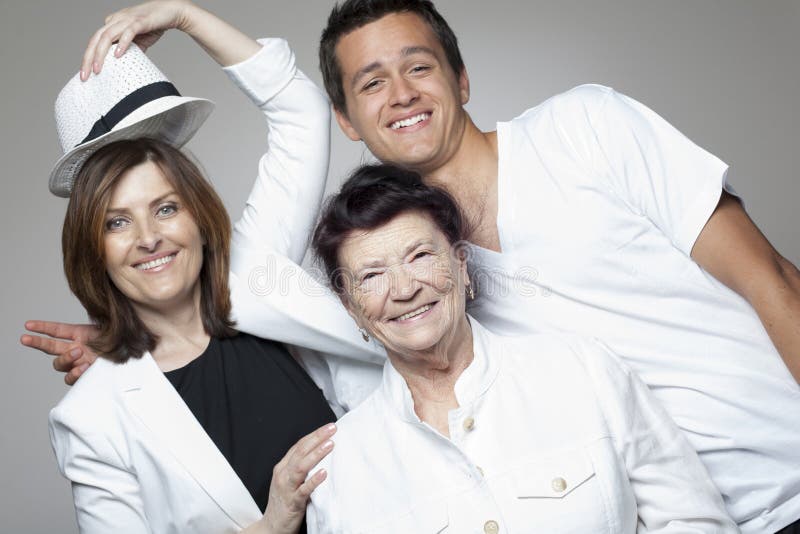 3 Generations Family in White Cloths. Stock Photo - Image of gray ...