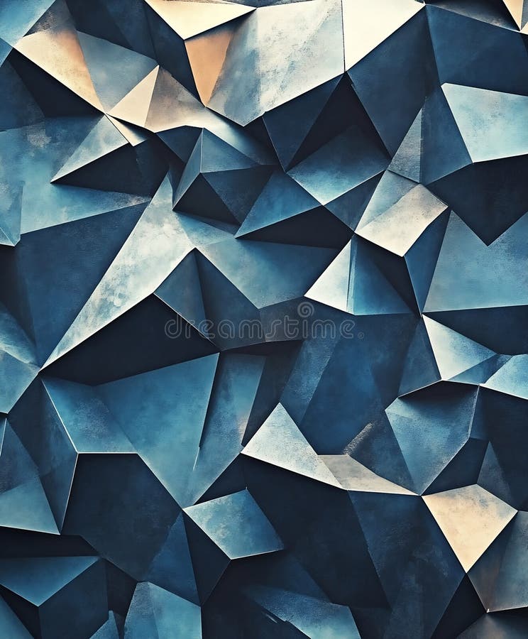Generative AI Abstract Blue Geometric Pattern with 3D Effect and Modern ...