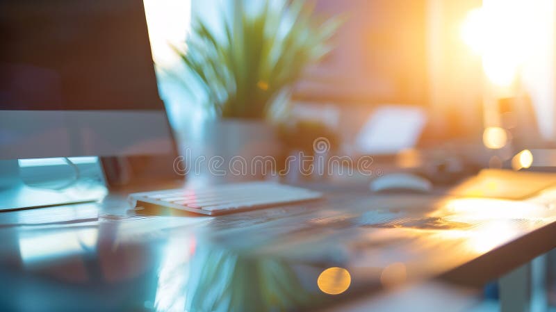 Generative AI Abstract Blur Background Table Work in Office with ...