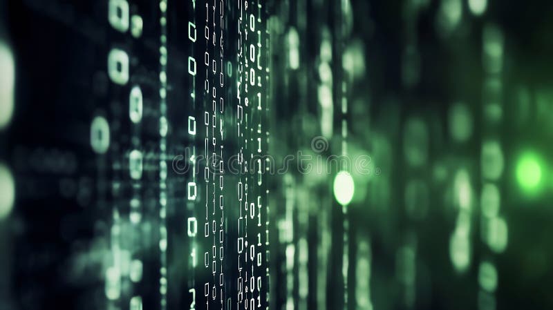 Generative AI Abstract Digital Binary Code Background with Glowing Green Elements for Technology ...