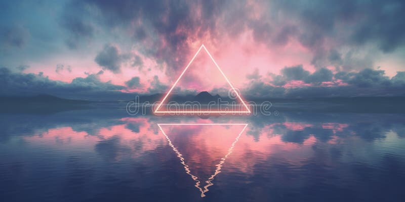 Generative AI, Abstract Geometric Background, Clouds, Sea and Glowing ...