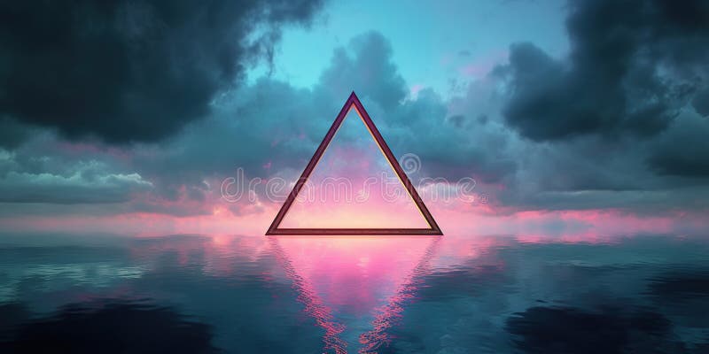 Generative AI, Abstract Geometric Background, Clouds, Sea and Glowing ...