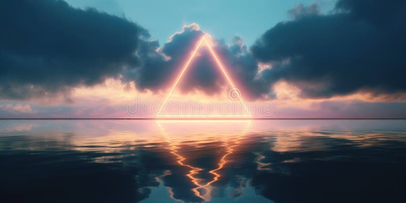 Generative AI, Abstract Geometric Background, Clouds, Sea and Glowing ...