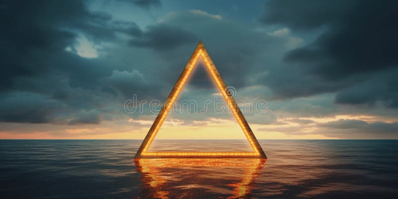 Generative AI, Abstract Geometric Background, Clouds, Sea and Glowing ...