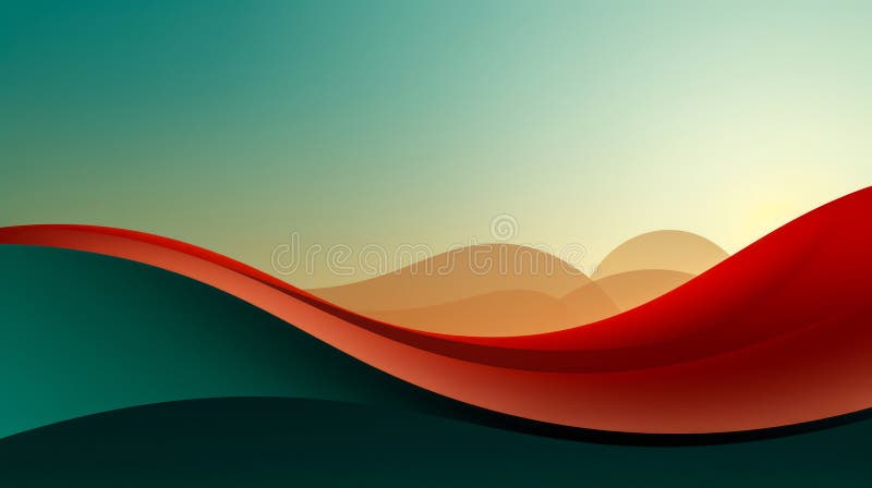 Abstract Minimalist Art of Wavy Red Lines on Green Gradient Background ...