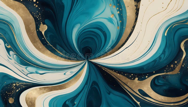 Abstract Painting Featuring Dynamic Blue and Gold Swirls, Creating a ...