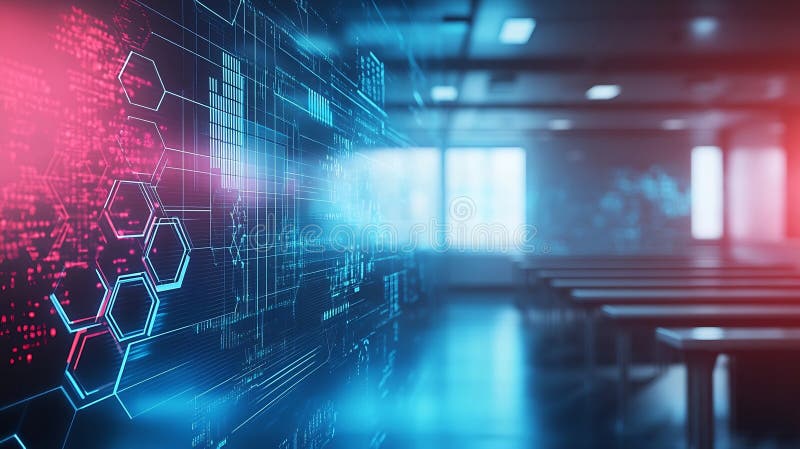 Generative AI Abstract Virtual Technology Sketch with Hexagon Grid on ...