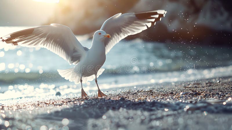 Generative AI Action of Seagull Bird Business Concept. Stock Photo ...