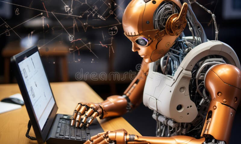 Advanced AI Robot Engaged in Mathematics, Attending a Class with a ...