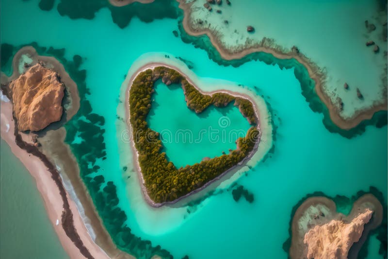 Generative AI Aerial View of Heart-shaped Island, Idyllic Stock ...