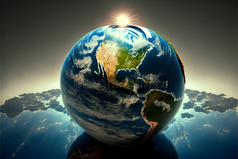 Generative AI Aerial View of the World with the Sun Behind Stock ...