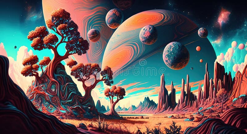 Generative AI, Alien Planet Landscape. Psychedelic Space Banner ...