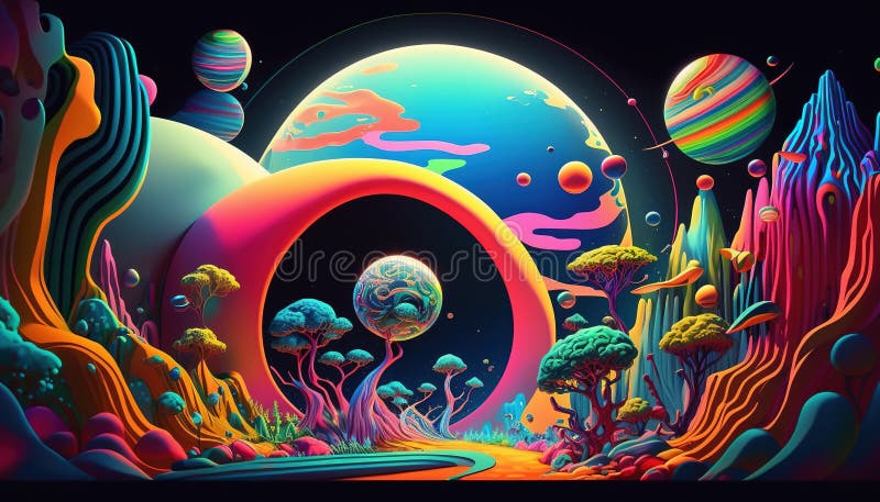 Generative AI, Alien Planet Landscape. Psychedelic Space Banner ...