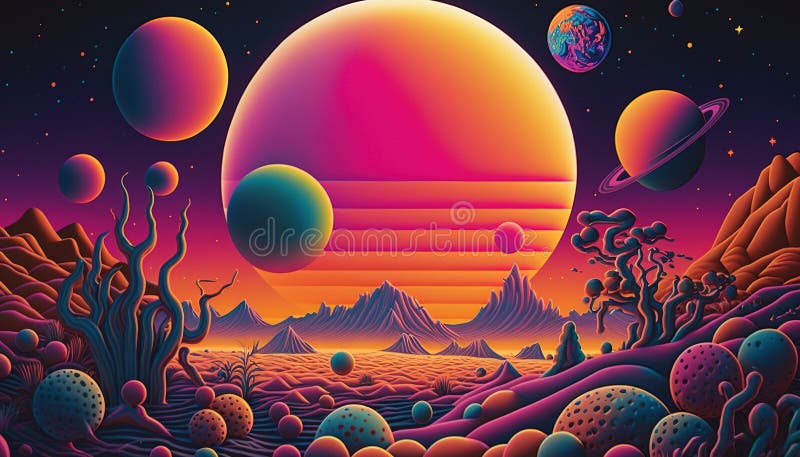 Generative AI, Alien Planet Landscape. Psychedelic Space Banner ...