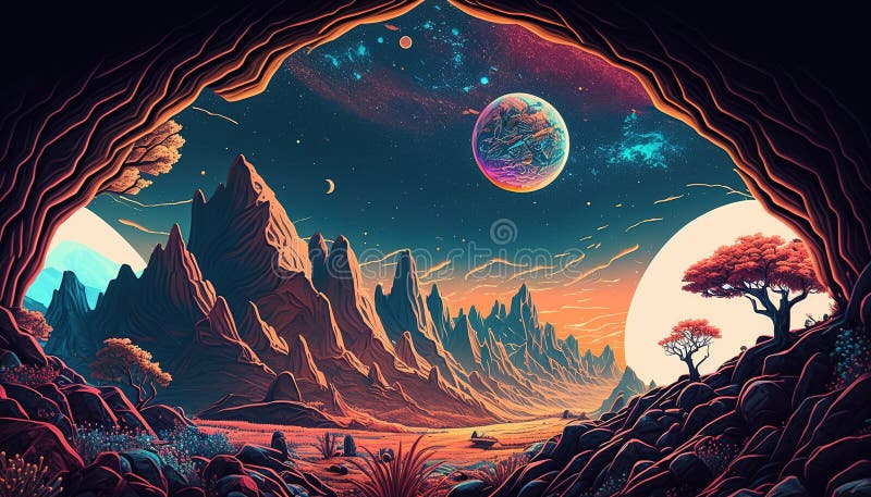 Generative AI, Alien Planet Landscape. Psychedelic Space Banner ...