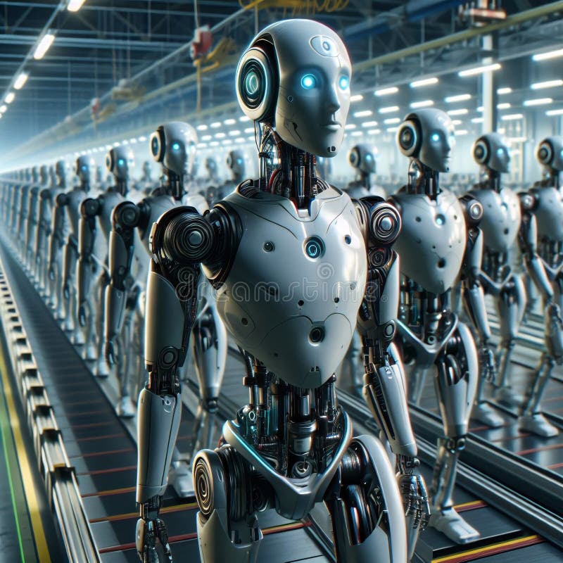 Generative AI Android Robot Production Line in a Futuristic Factory ...