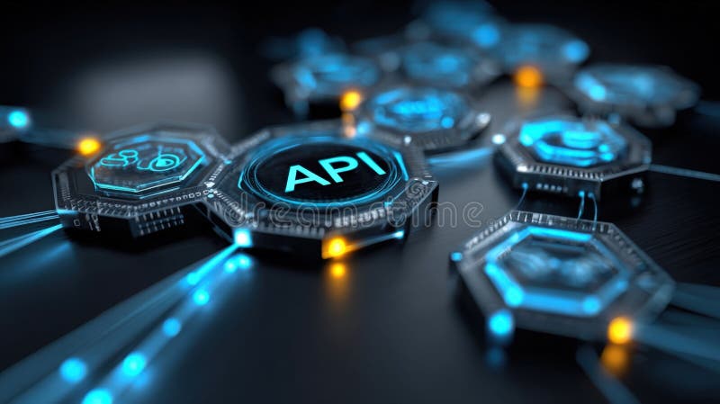 Generative AI API Application Programming Interface Concept with Glowing Hexagons and Digital ...