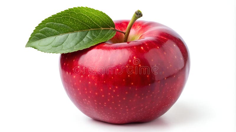 Isolated Apple. Whole Red, Pink Apple Fruit with Leaf Isolated on White ...
