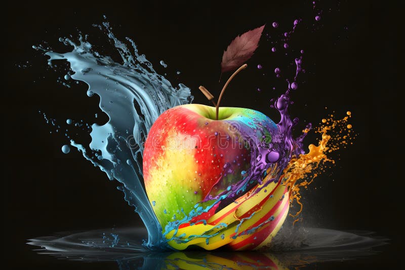 Generative AI Apple Illustration with Splashing Water Drops. Explosion ...