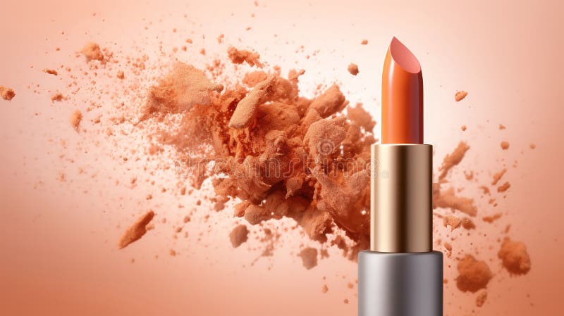 Generative AI, Apricot Color Lipstick, Orange Powder Splashes and Smoke ...