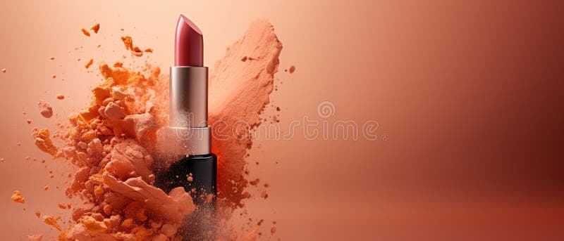 Generative AI, Apricot Color Lipstick, Orange Powder Splashes and Smoke ...