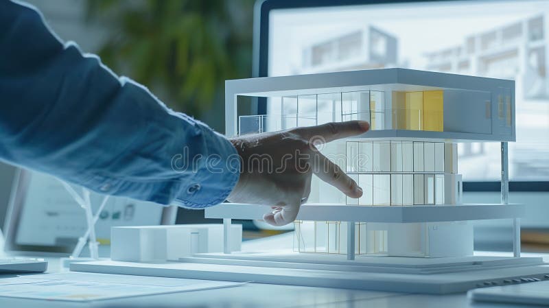 Generative Ai Architect Engineer Pointing At Architectural Building Prototype Analyzing