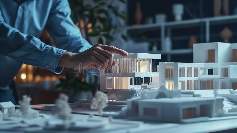 Generative Ai Architect Engineer Pointing At Architectural Building Prototype Analyzing