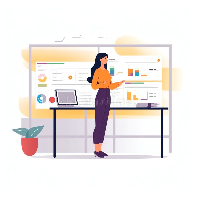 Generative AI Architect Woman Working on- Stock Illustration ...