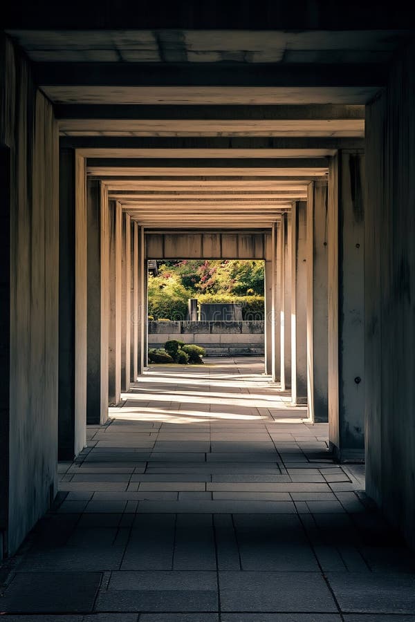 Generative AI Architectural Perspective of Concrete Walkway with Light ...