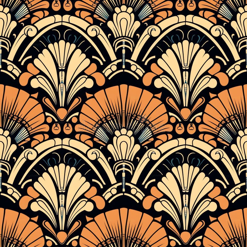 Generative AI Art Deco Seamless Pattern- Stock Illustration ...