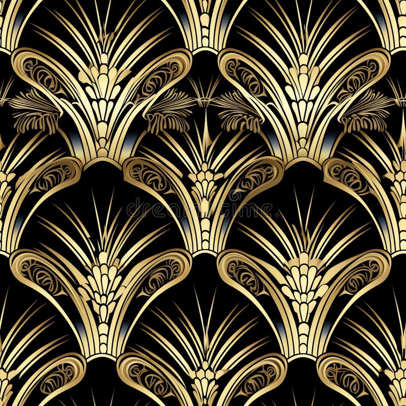 Generative AI Art Deco Seamless Pattern- Stock Illustration ...