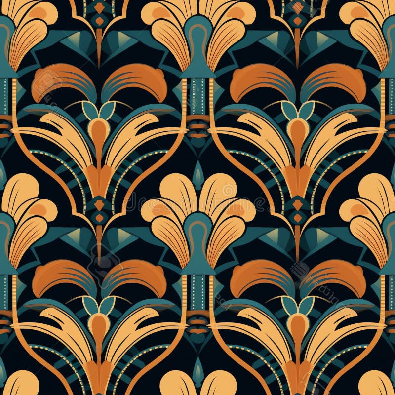 Generative AI Art Deco Seamless Pattern- Stock Illustration ...