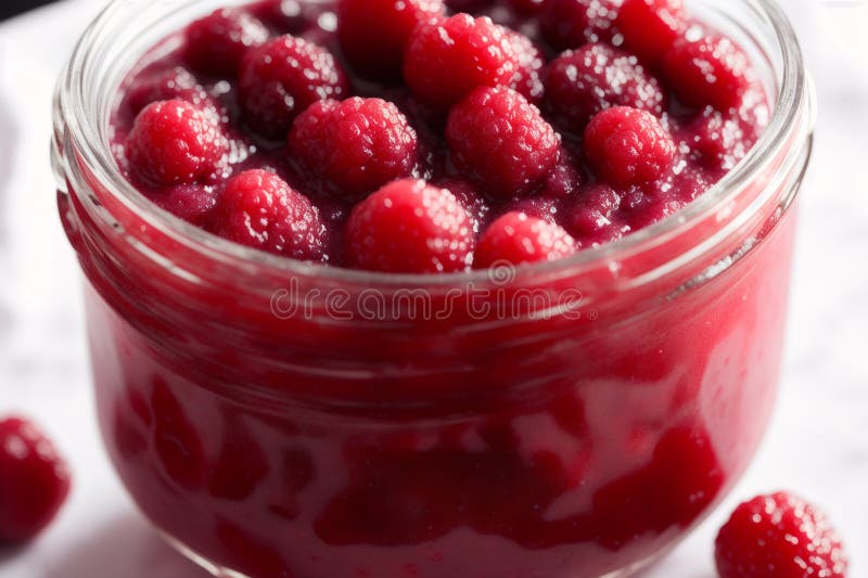 Homemade Raspberry Jam in Glass Jars on a White Background. Selective ...