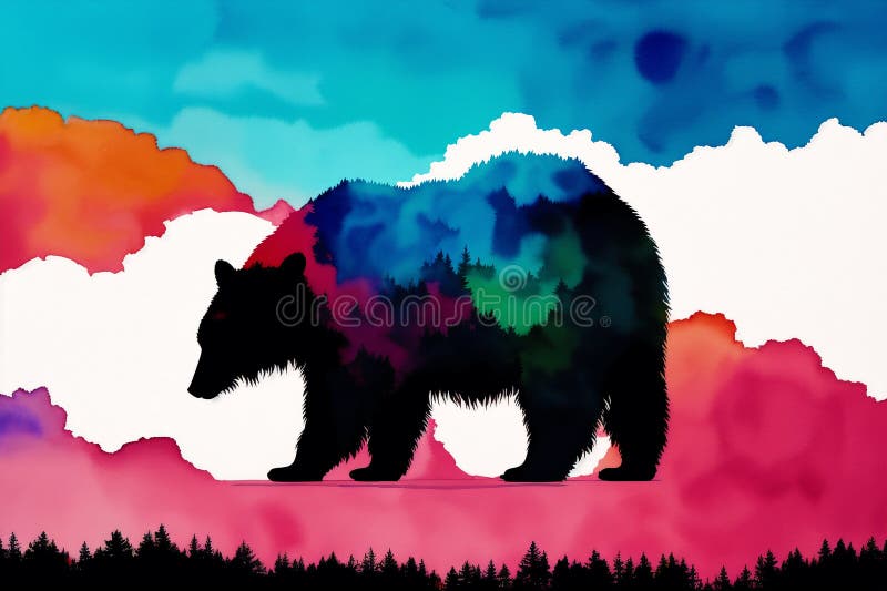 Illustration of a Bear on Abstract Watercolor Background. Watercolor ...
