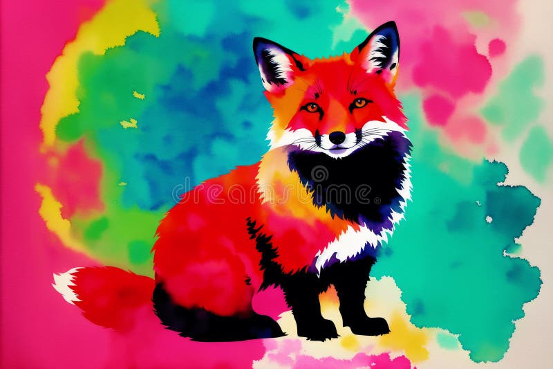 Illustration of a Fox on Abstract Watercolor Background. Watercolor ...