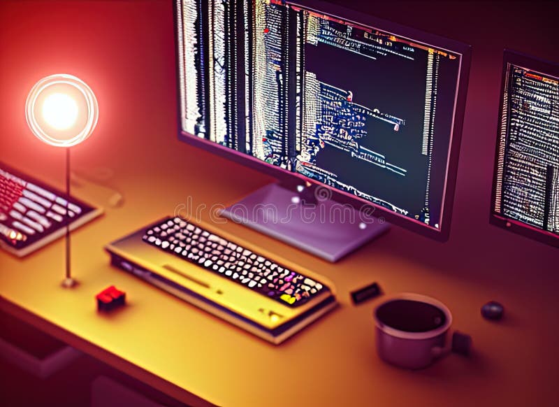 Computer Programmers Fictional Work Enviroment Scene. Stock Illustration - Illustration of place ...