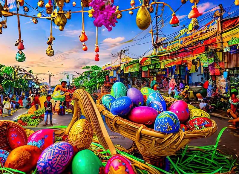 Easter Holiday Scene in Malabon,Malabon,Philippines. Stock Illustration ...