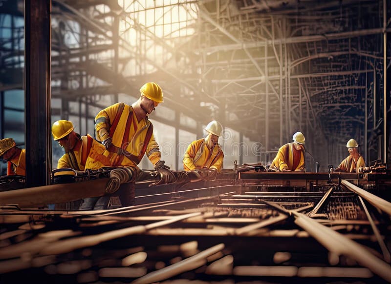 Structural Iron and Steel Workers Fictional Work Enviroment Scene ...