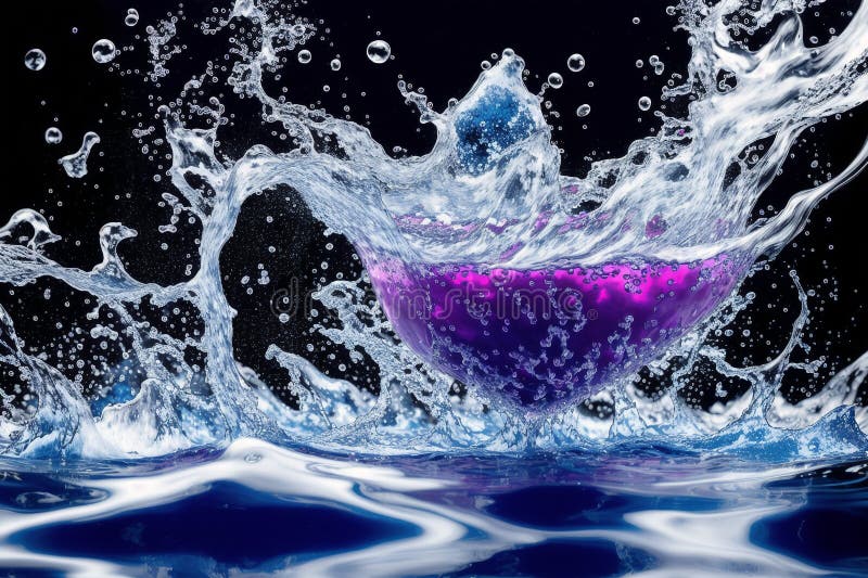 Water Splash with Bubbles on Blue Background. Abstract Background ...