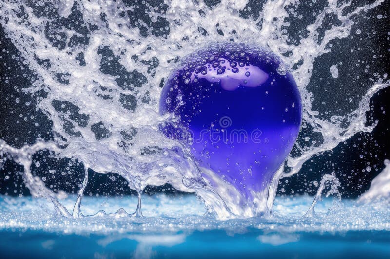 Water Splash with Bubbles on Blue Background. Abstract Background ...