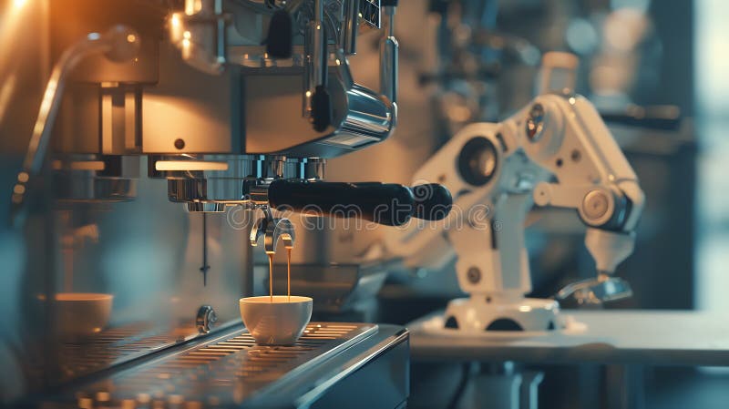 Generative AI Automatic Robot Arm Preparing Coffee with Coffee Machine ...