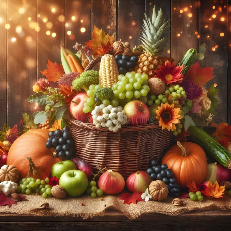 Generative AI Autumn Fruits and Vegetables on a Table Stock ...