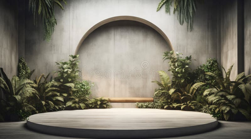Generative AI: Background with Stage and on Stone Floor, Tropical ...