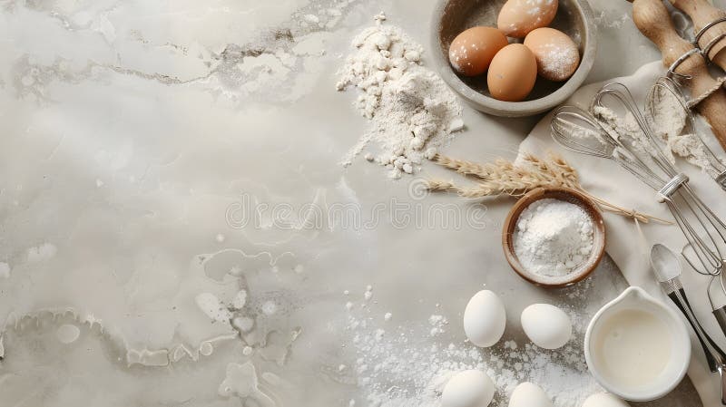 Generative AI Baking Background Ingredients Flour Sugar Eggs and Others ...